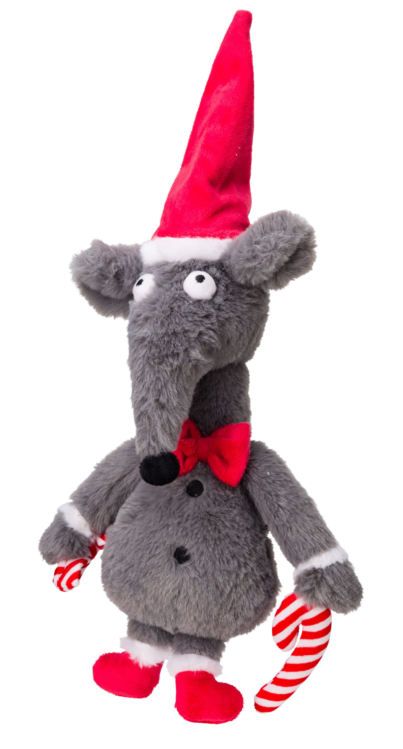 House of Paws Grey Christmas Rat Dog Toy -Festive Plush Squeaky Toy